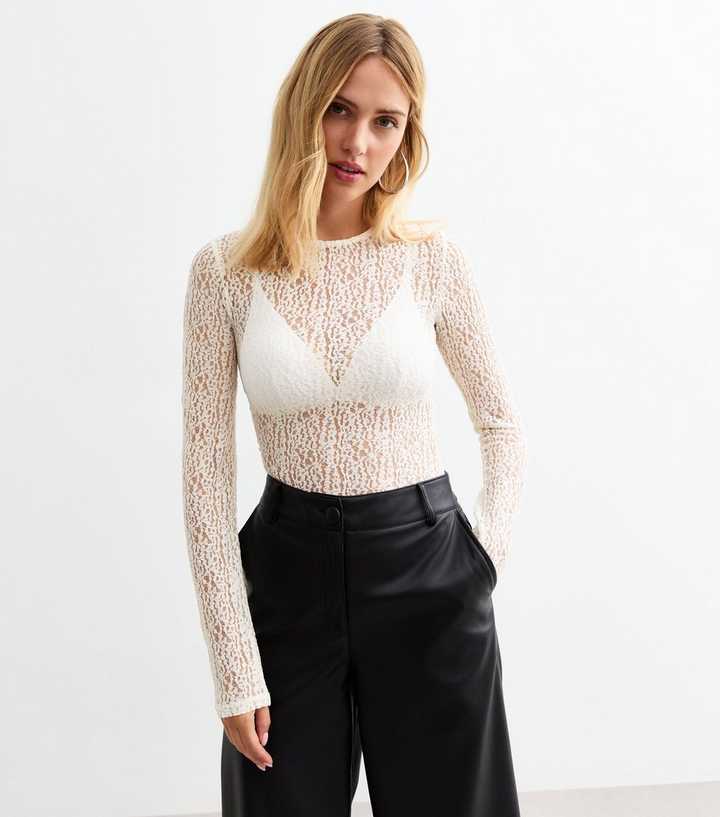 White Mesh Stretch Long Sleeve Bodysuit | New Look