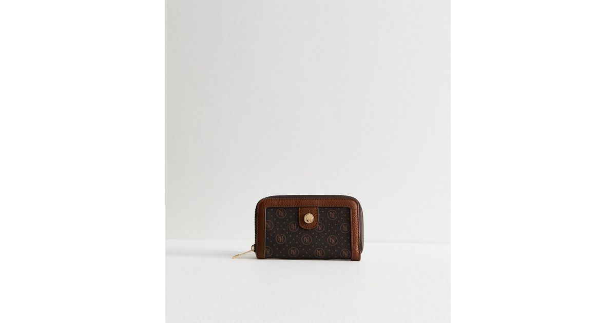 Brown Faux Leather Monogram Purse | New Look