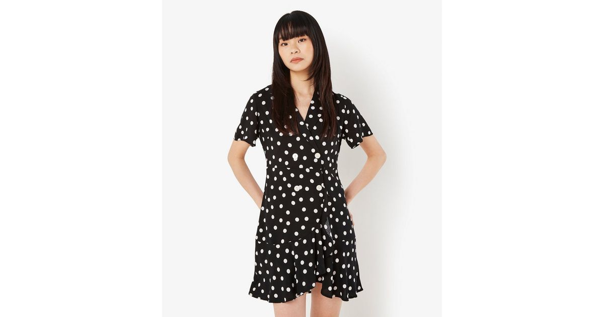 Apricot Black Spot Print Double Breasted Mini Dress New Look