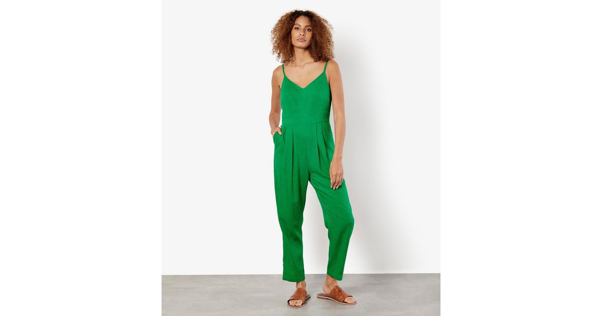 Apricot Green Linen-Blend Pleated Cami Jumpsuit | New Look