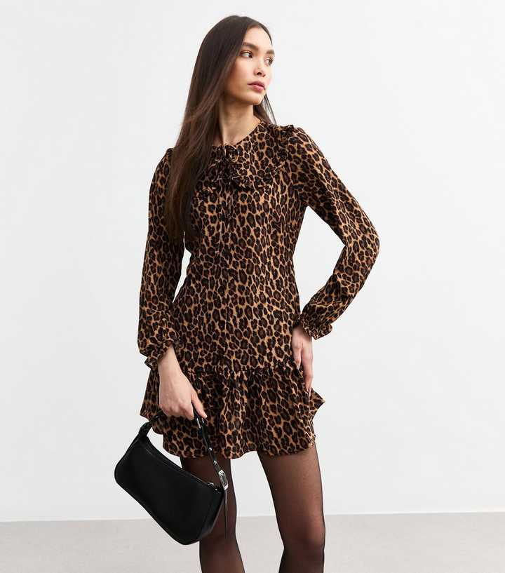 Brown Leopard Print Button Up Micro Mini Dress | New Look