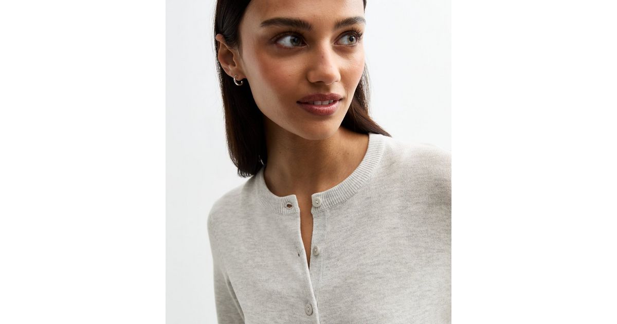 Light Grey Crew Neck Button Up Cardigan | New Look