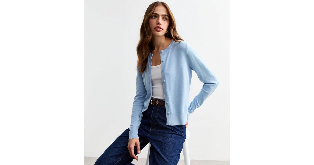 Pale Blue Crew Neck Button Up Cardigan | New Look
