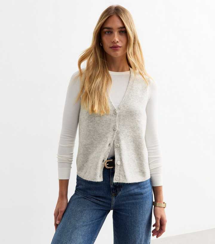 Pale Grey Button Up Vest | New Look