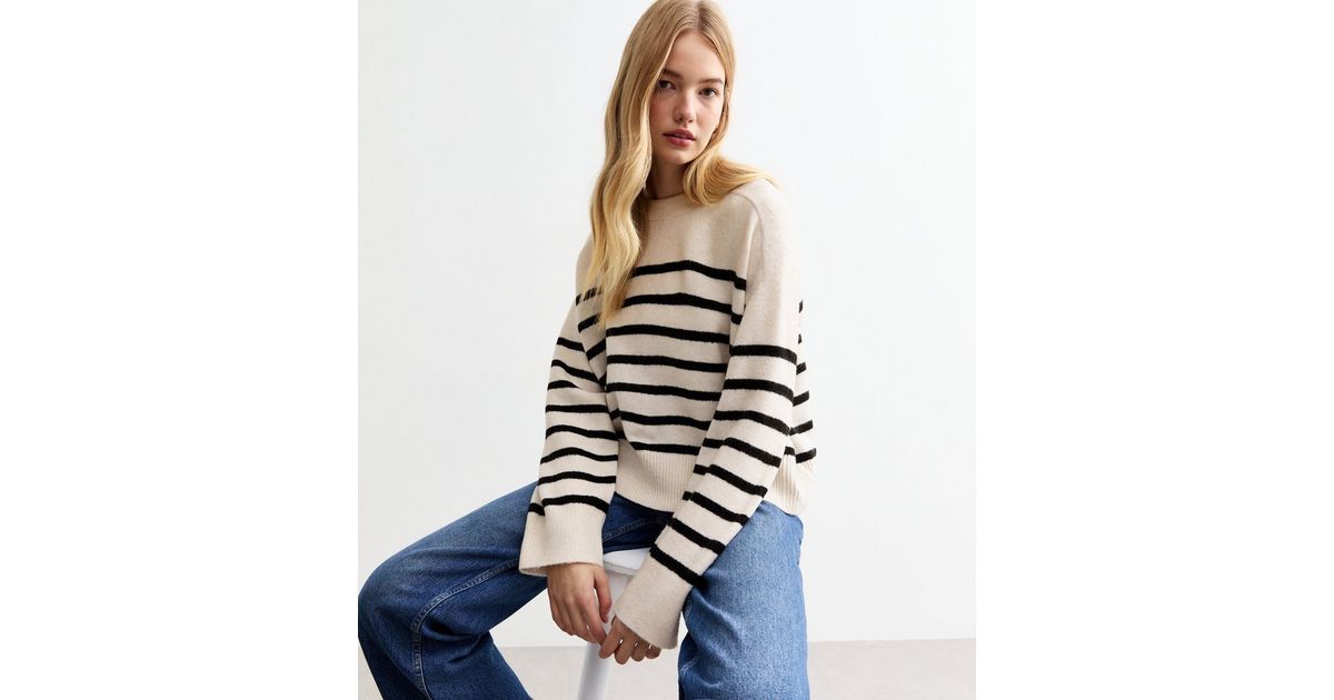 Off White Striped Knit Jumper | New Look