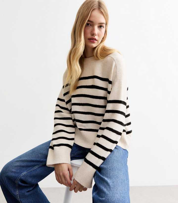 Off White Striped Knit Jumper | New Look