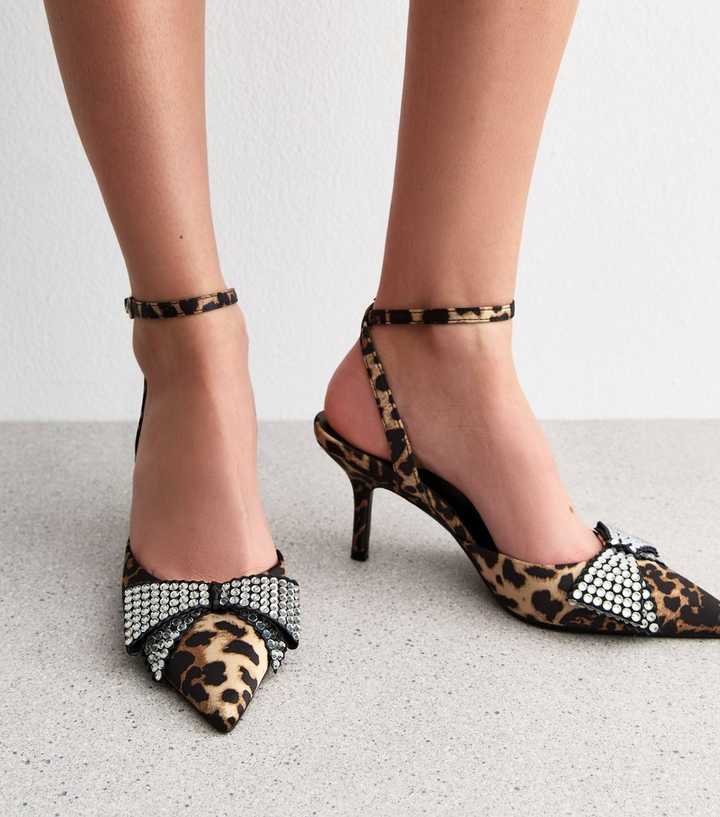 Brown Leopard Print Diamanté Bow Court Shoes | New Look