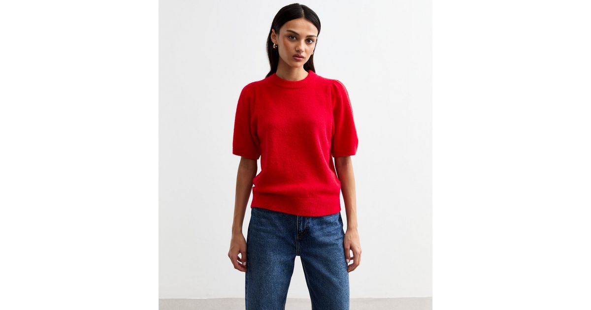 Red Puff Sleeve Knit Top | New Look