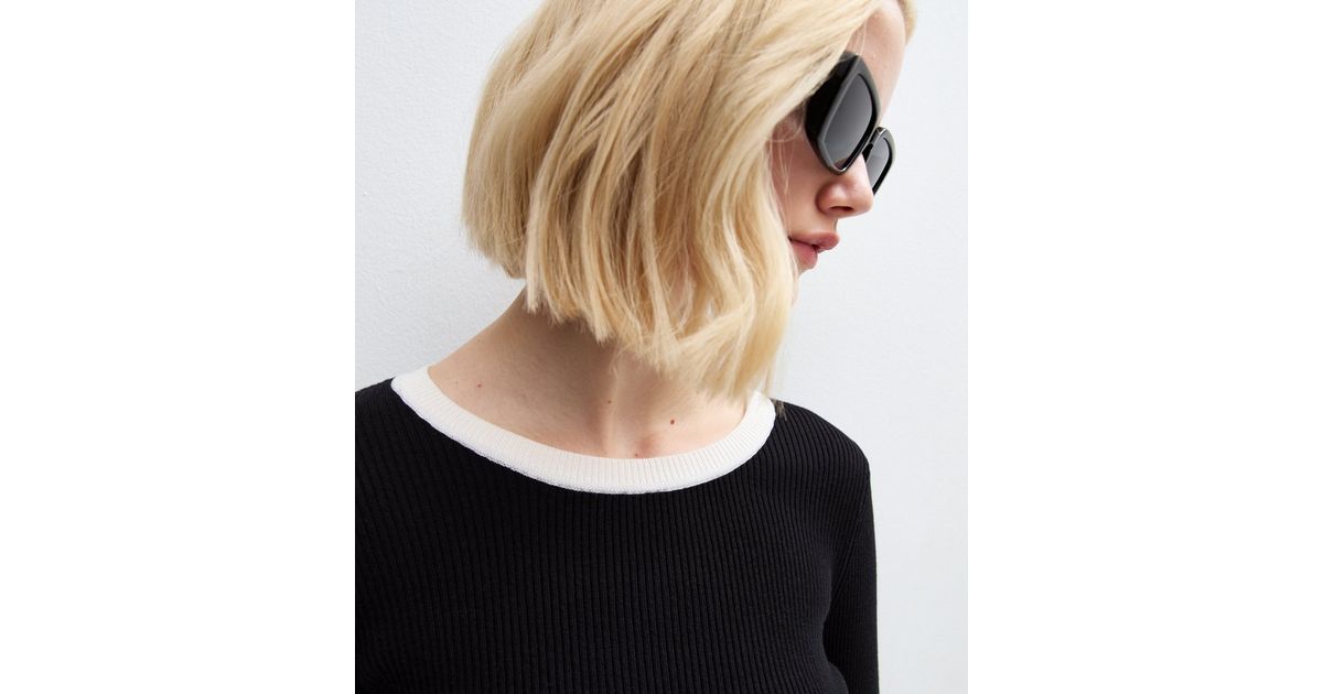 Black Contrast Tipping Ribbed Jumper | New Look