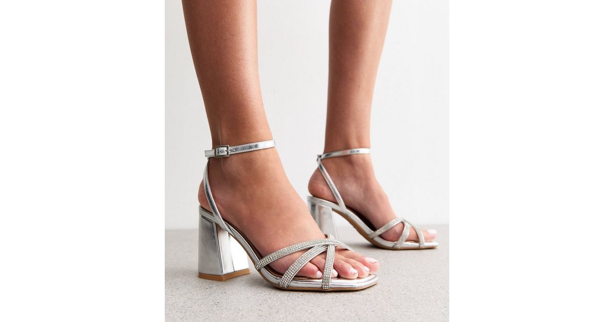 Wide Fit Silver Embellished Strap Sandals | New Look