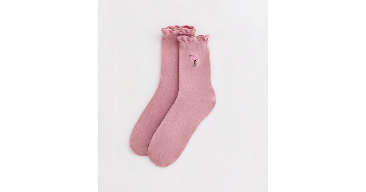 Pink Ruffled Flamingo Cotton Blend Socks | New Look