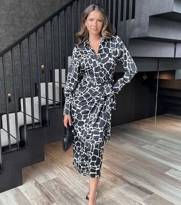 AX Paris Black Giraffe Print Shirt Midi Dress | New Look