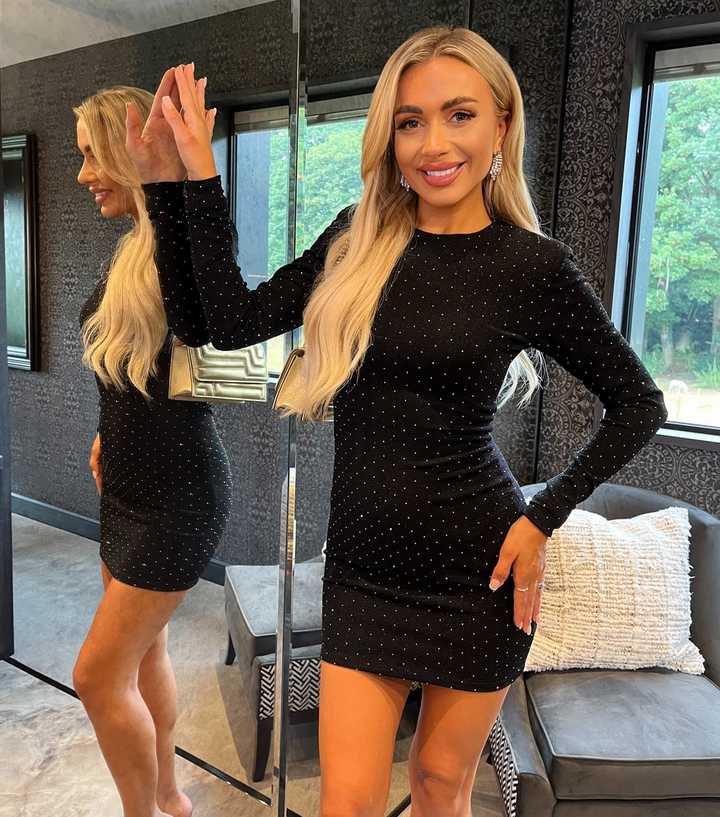 AX Paris Black Diamante Long Sleeve Mini Dress | New Look
