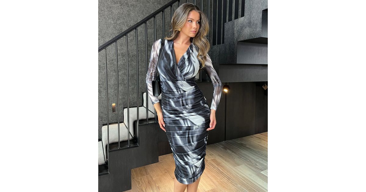 AX Paris Abstract Print Mesh Midi Dress | New Look