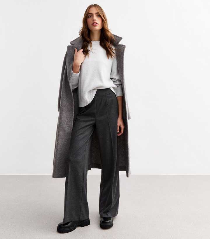 Dark Grey Wide Leg Jersey Trousers | New Look