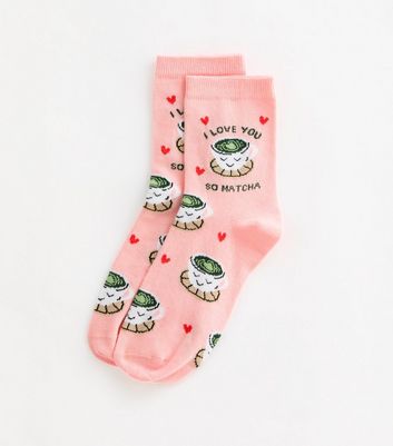 Pink Matcha Tea Illustration Socks | New Look