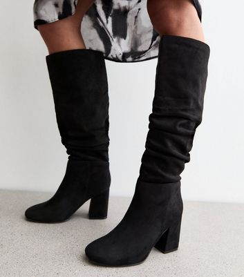 Black Suedette Slouchy Knee High Boots New Look