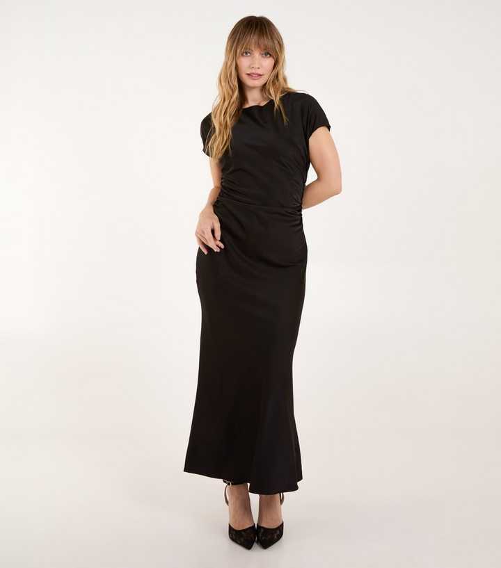 Blue Vanilla Black Bias Cut Satin Maxi Dress | New Look