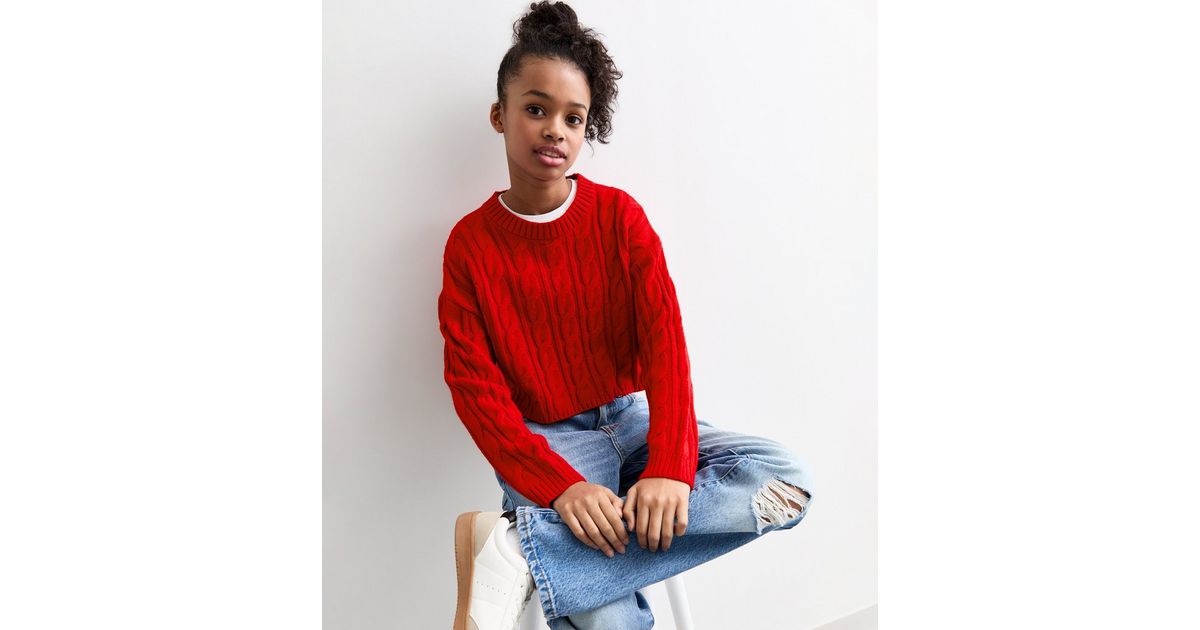 Girls Red Cable Knit Jumper | New Look