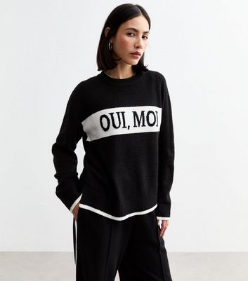 Black Oui Moi Slogan Crew Neck Jumper | New Look