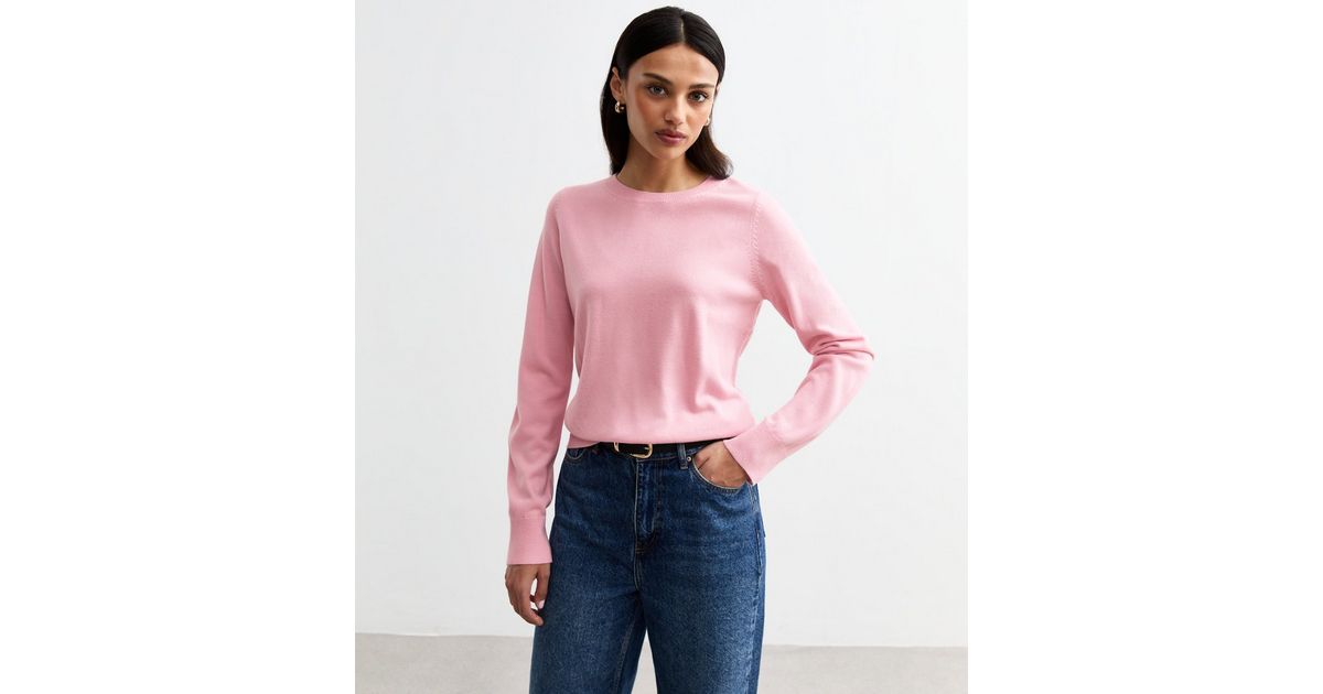 Pink Long Sleeve Crew Neck Jumper | New Look