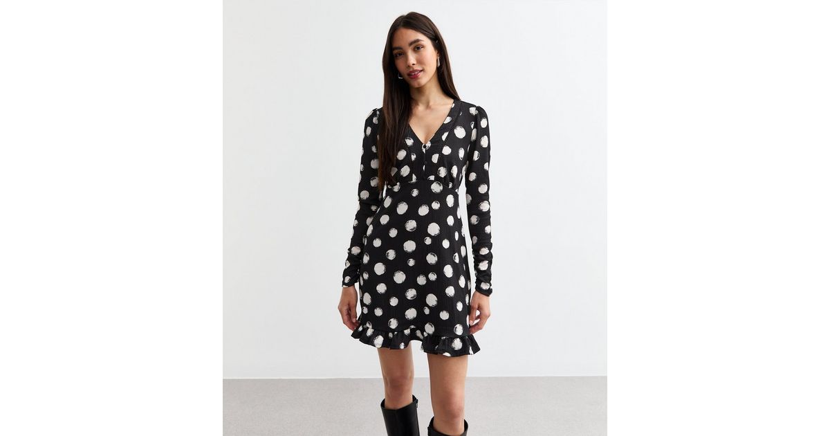 Black Spot Print Long Sleeve Dress | New Look