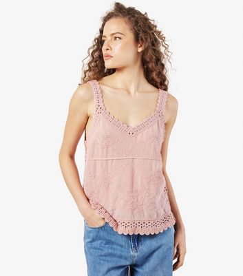 Apricot Pink Cotton Embroidered Sleeveless Top | New Look