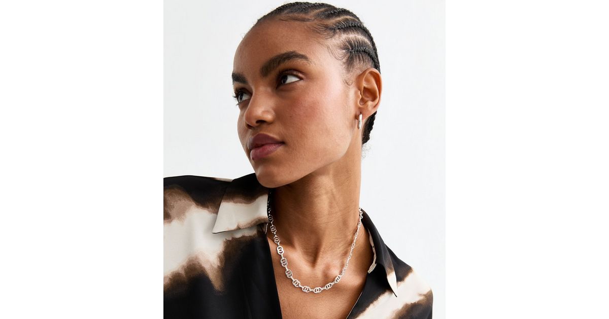 Silver Tone Double Circle Link Necklace | New Look