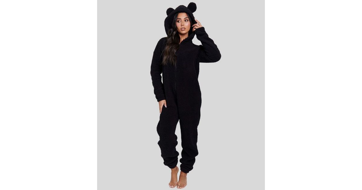 Loungeable Black Hooded Onesie with Ears | New Look