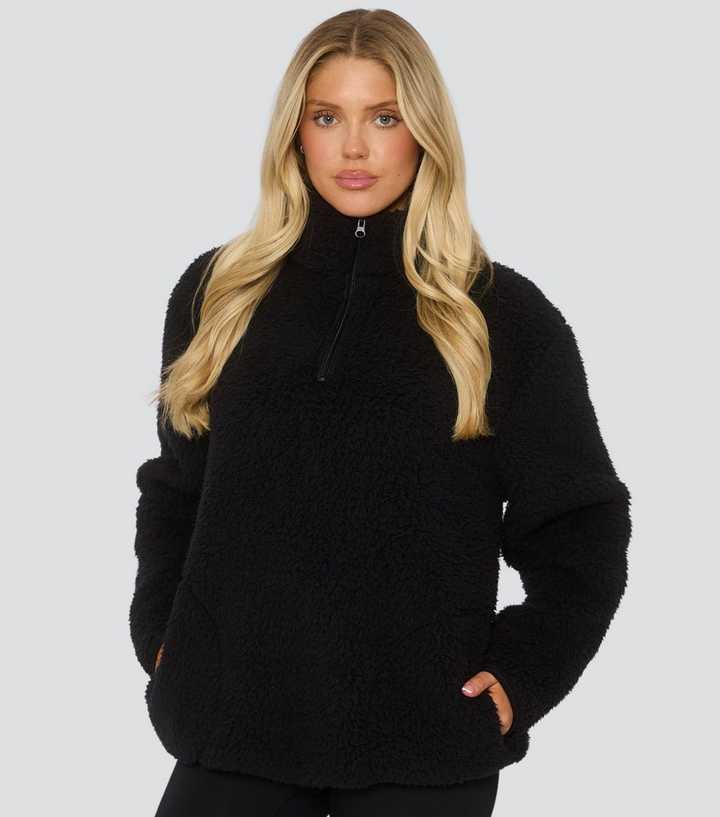 Loungeable Black Borg Quarter Zip Jumper | New Look