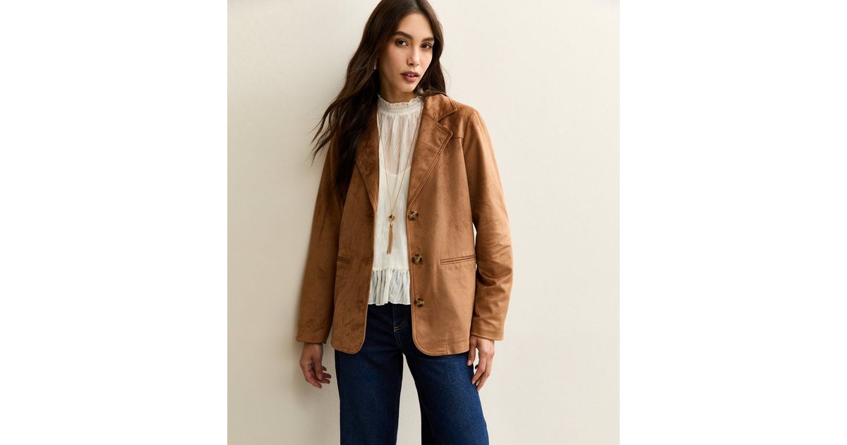 Tan Faux Suede Button Up Jacket | New Look