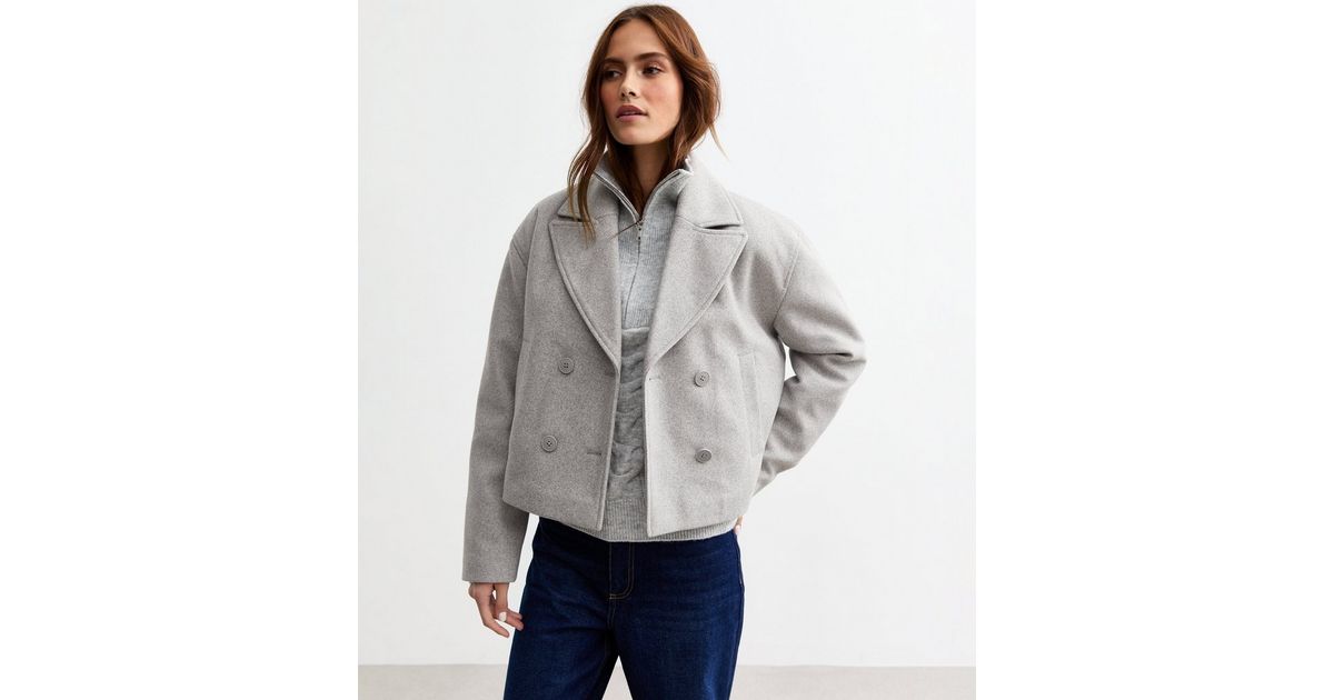 Grey Cropped Pea Coat | New Look