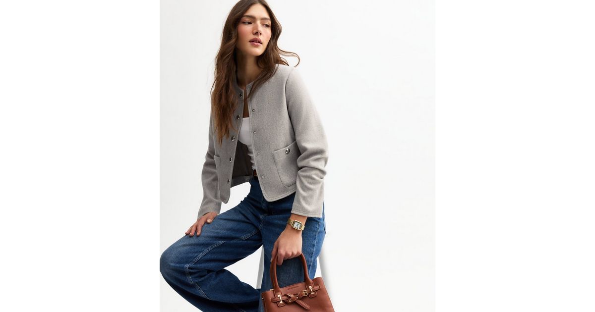 Pale Grey Collarless Soft Jacket | New Look