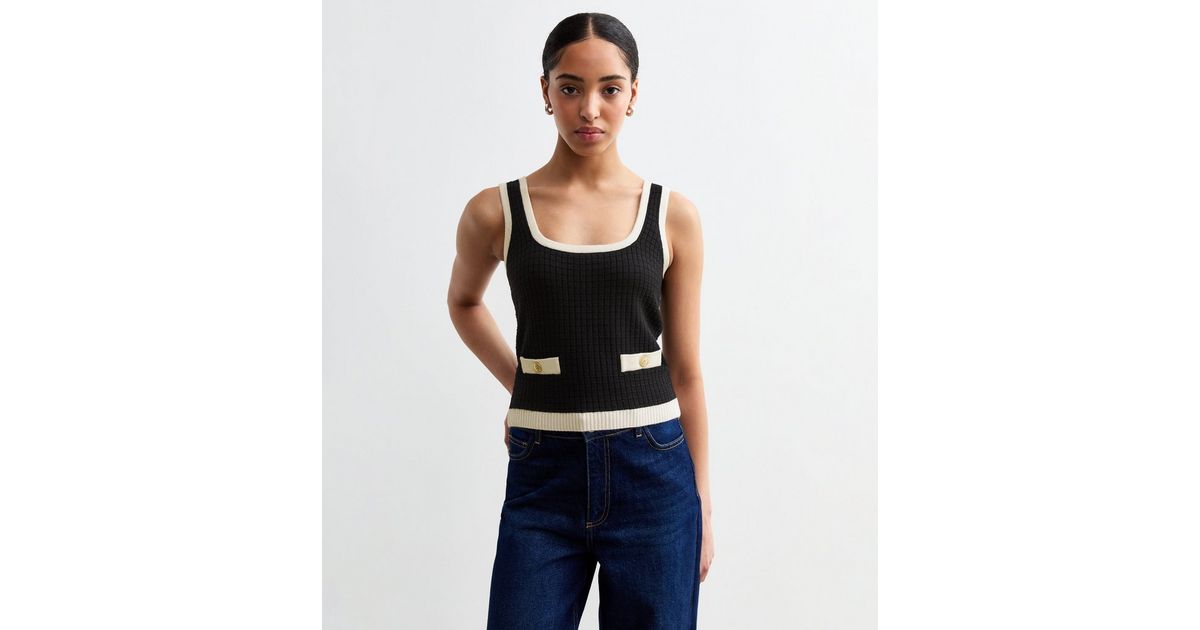 Black Contrast Trim Waffle Knit Vest | New Look