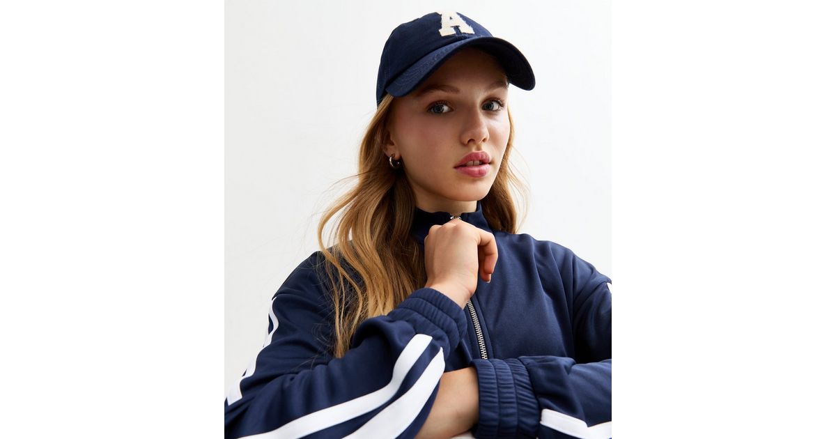 Girls Navy Striped Crop Track Jacket | New Look