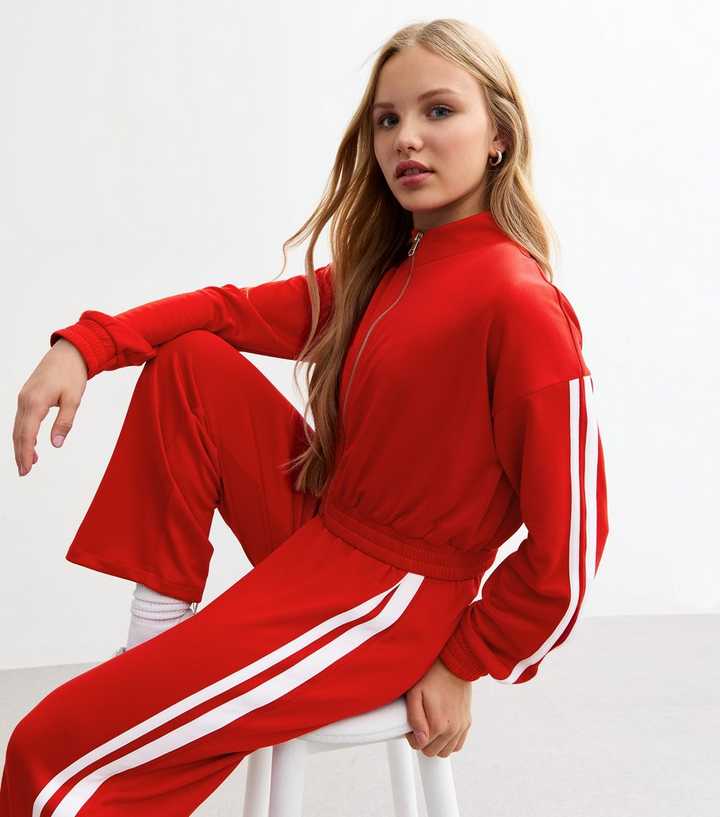 Girls Red Striped Crop Track Jacket | New Look