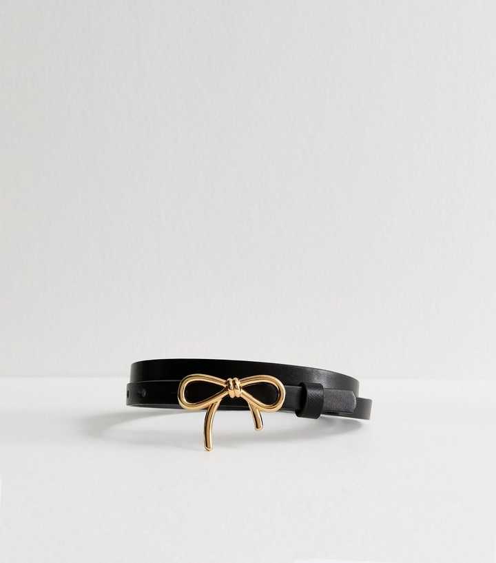Black Faux Leather Bow Buckle Belt | New Look