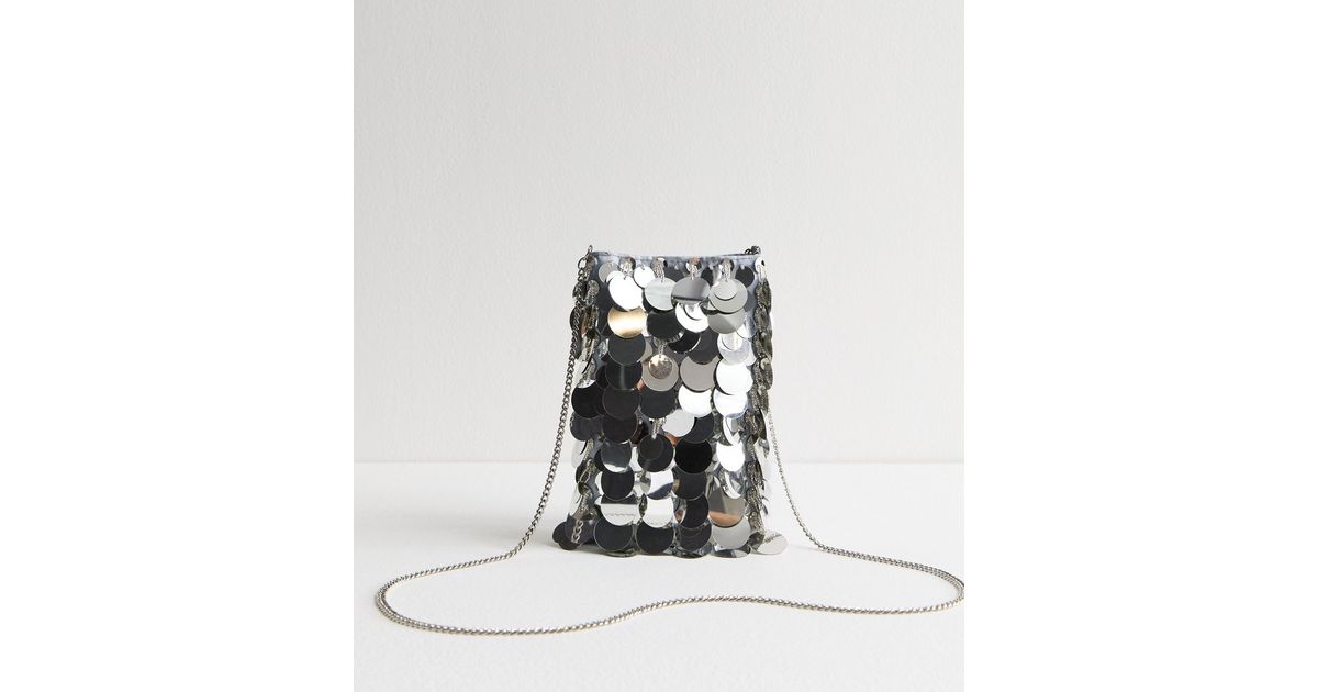 Silver Sequinned Large Phone Bag | New Look