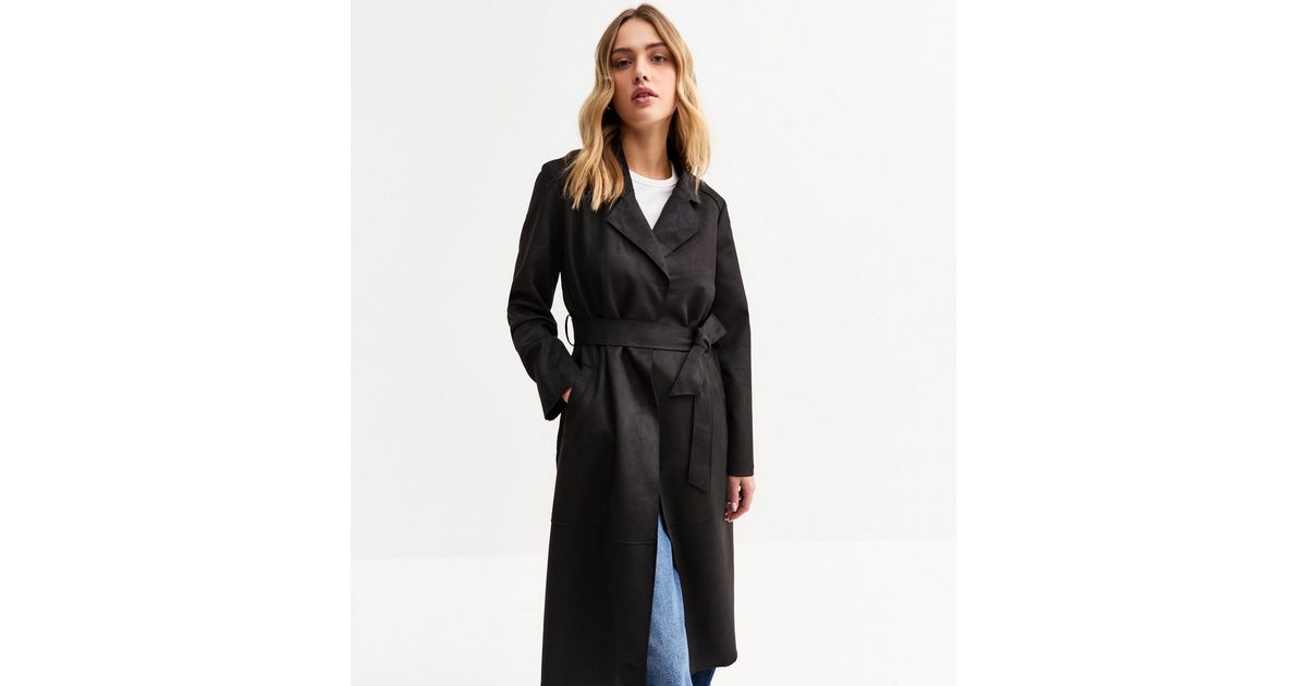 Black Unlined Belted Faux Suede Jacket | New Look