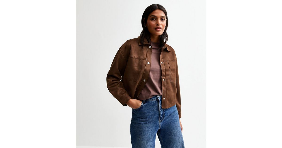 Dark Brown Faux Suede Unlined Jacket | New Look