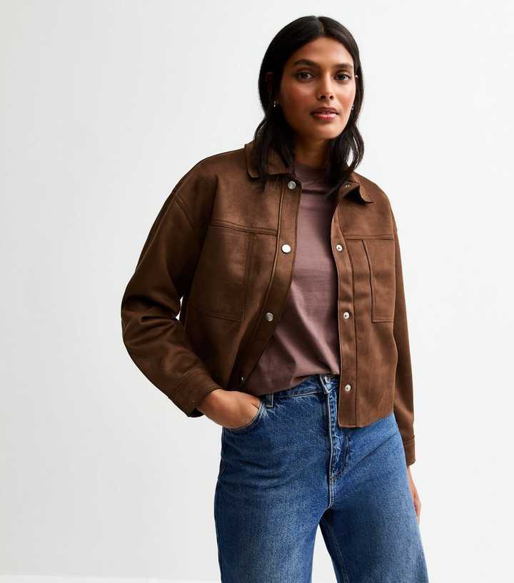 Dark Brown Faux Suede Unlined Jacket | New Look