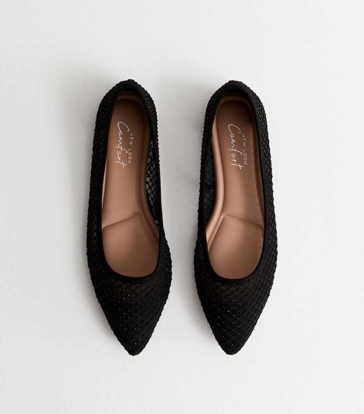 Black Embellished Mesh Ballet Pumps | New Look