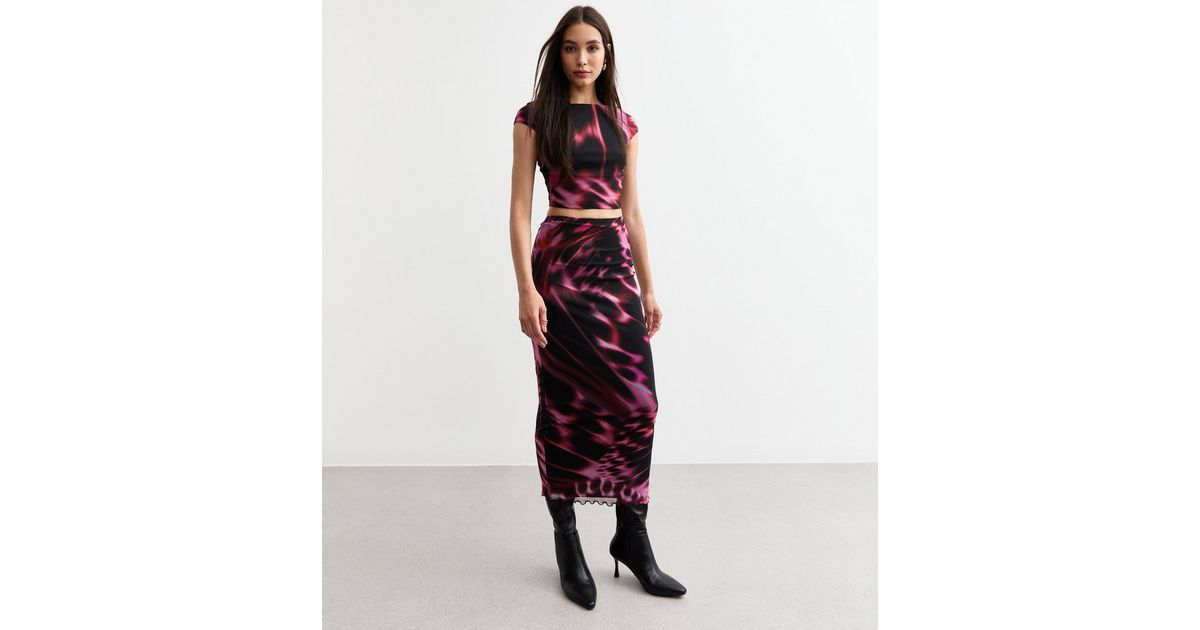 Pink Abstract Print Mesh Crop Top | New Look