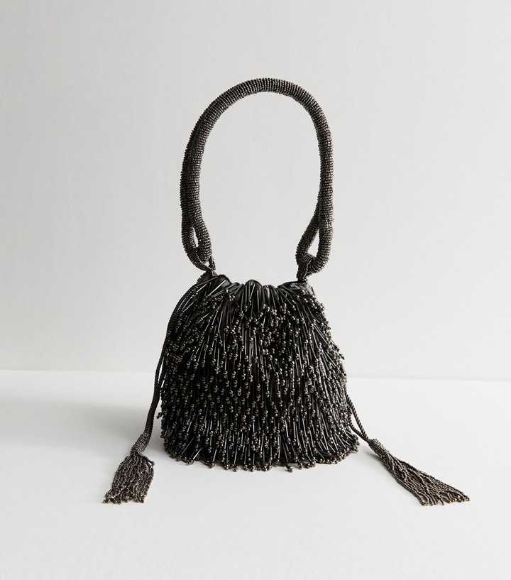 Pewter Beaded Bucket Bag | New Look