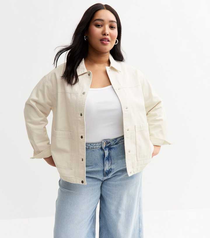 Curves Stone Cotton Button Up Shacket | New Look