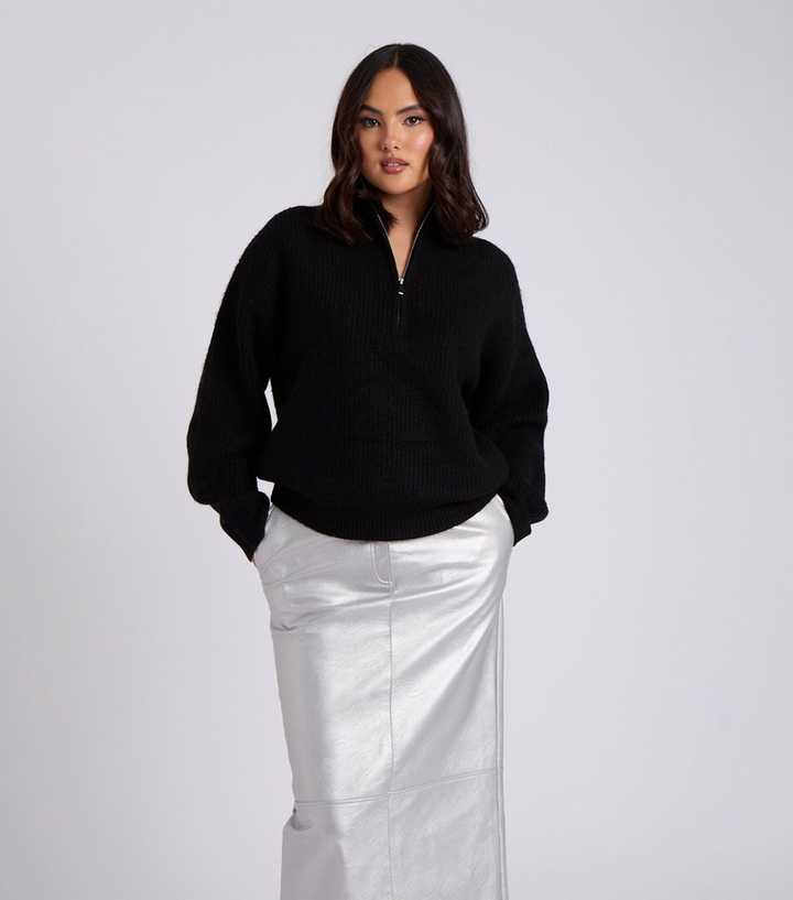 Urban Bliss Black Ribbed Half Zip Jumper | New Look