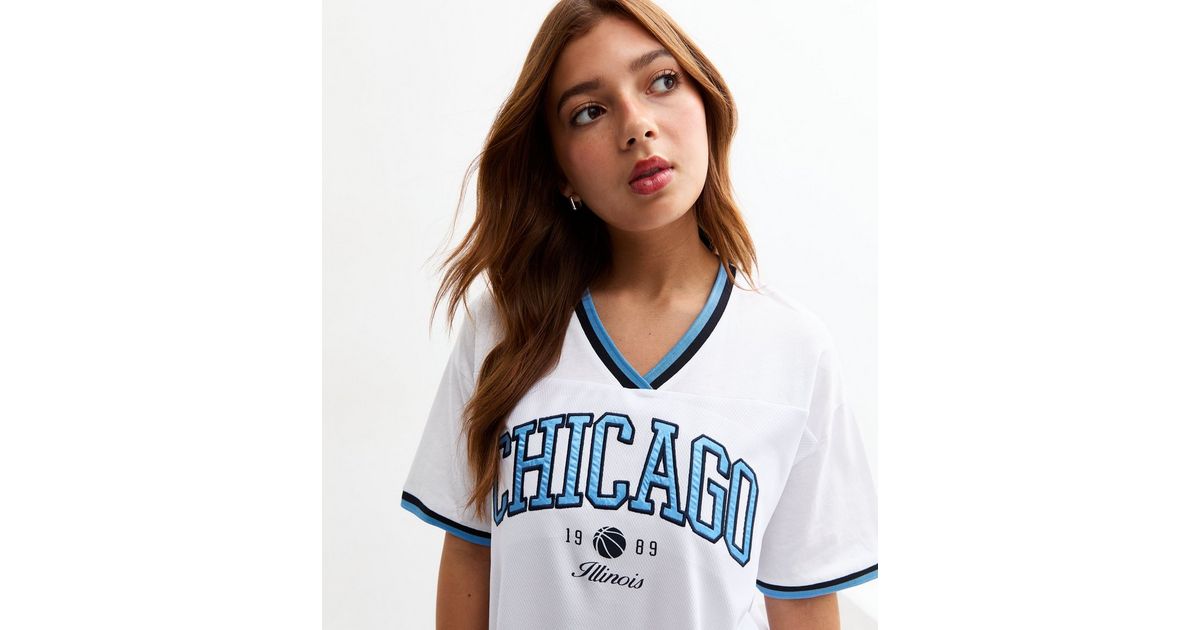 Girls White Chicago Slogan Football Top | New Look