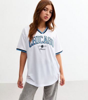 Girls White Chicago Slogan Football Top | New Look