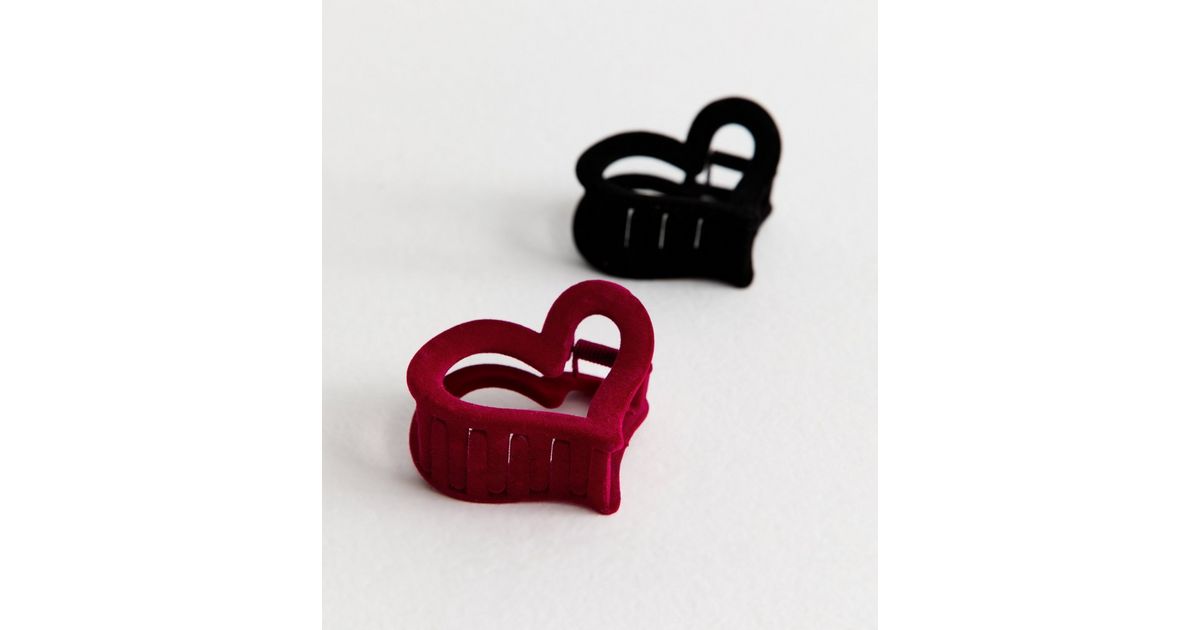 Pack Of Two Felt Open Heart Claw Clips | New Look