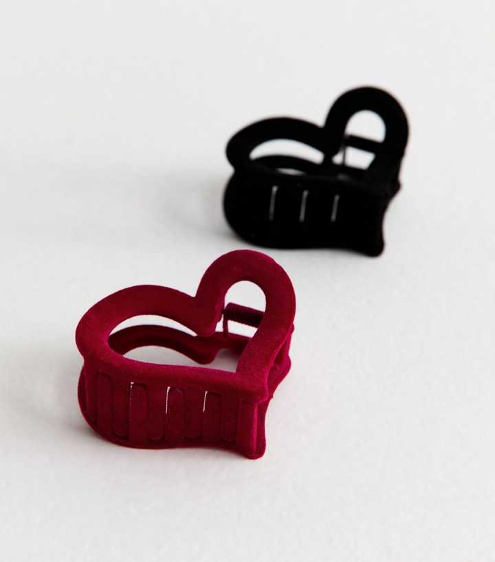 Pack Of Two Felt Open Heart Claw Clips | New Look